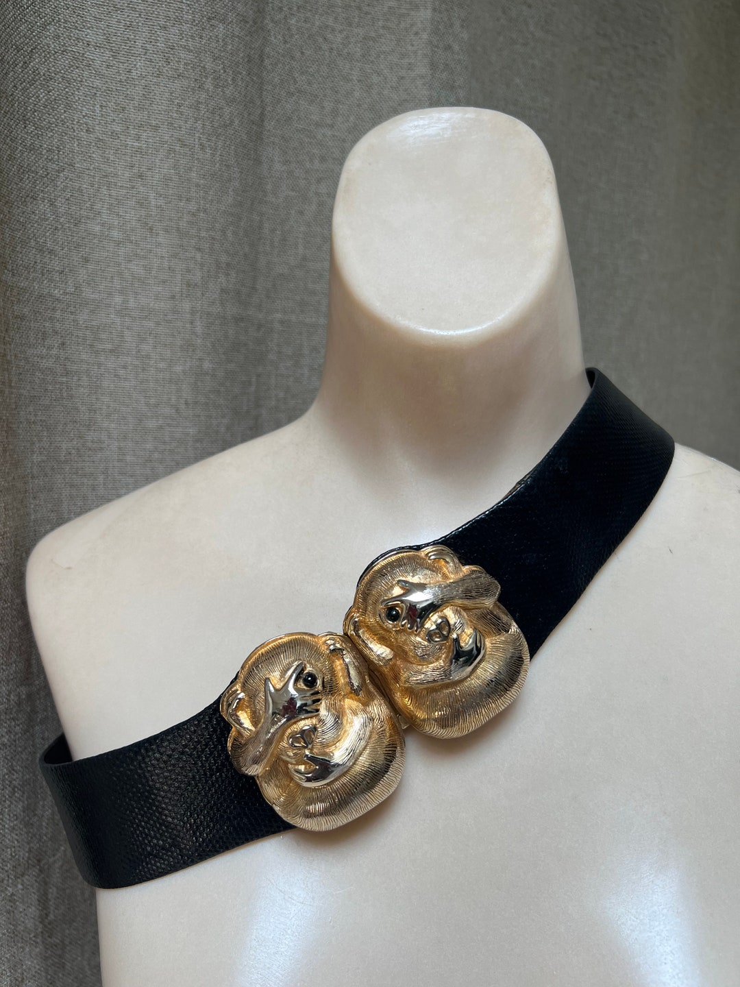 Vintage Collectible Black Lizard Print Leather MONKEY SEE Belt, Judith ...