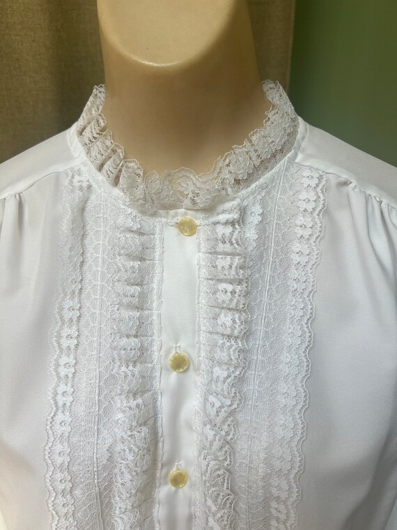 Vintage 70s Lady Hathaway white lace ruffles blouse X… - Gem