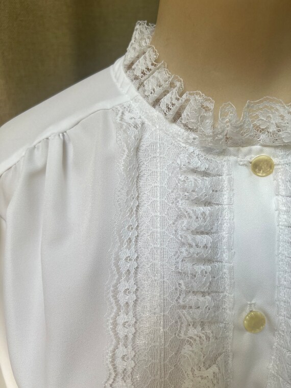 Vintage 70s Lady Hathaway white lace ruffles blouse X… - Gem