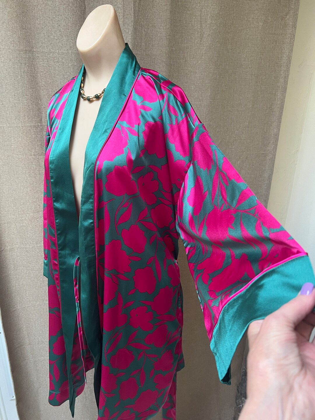 Vintage Ann Taylor Pink Jade Green Floral Wrap Tie Robe S, Never Worn ...