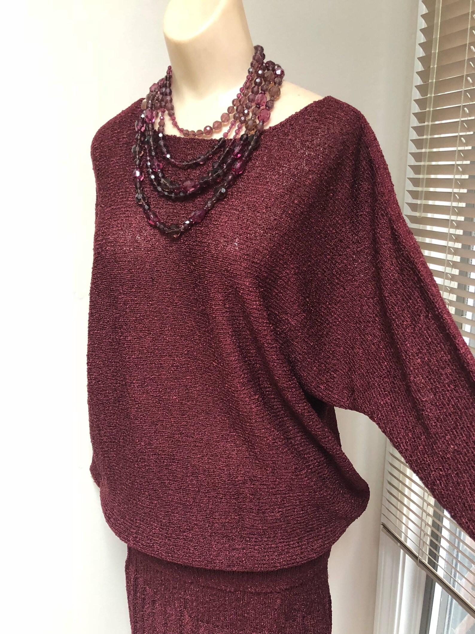 Vintage dark maroon French Rags nubby sweater skirt set | Etsy