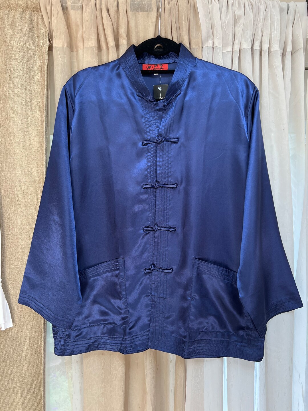 Vintage Royal Blue Satiny Asian Inspired Top M/L, Trapunto Stitched ...