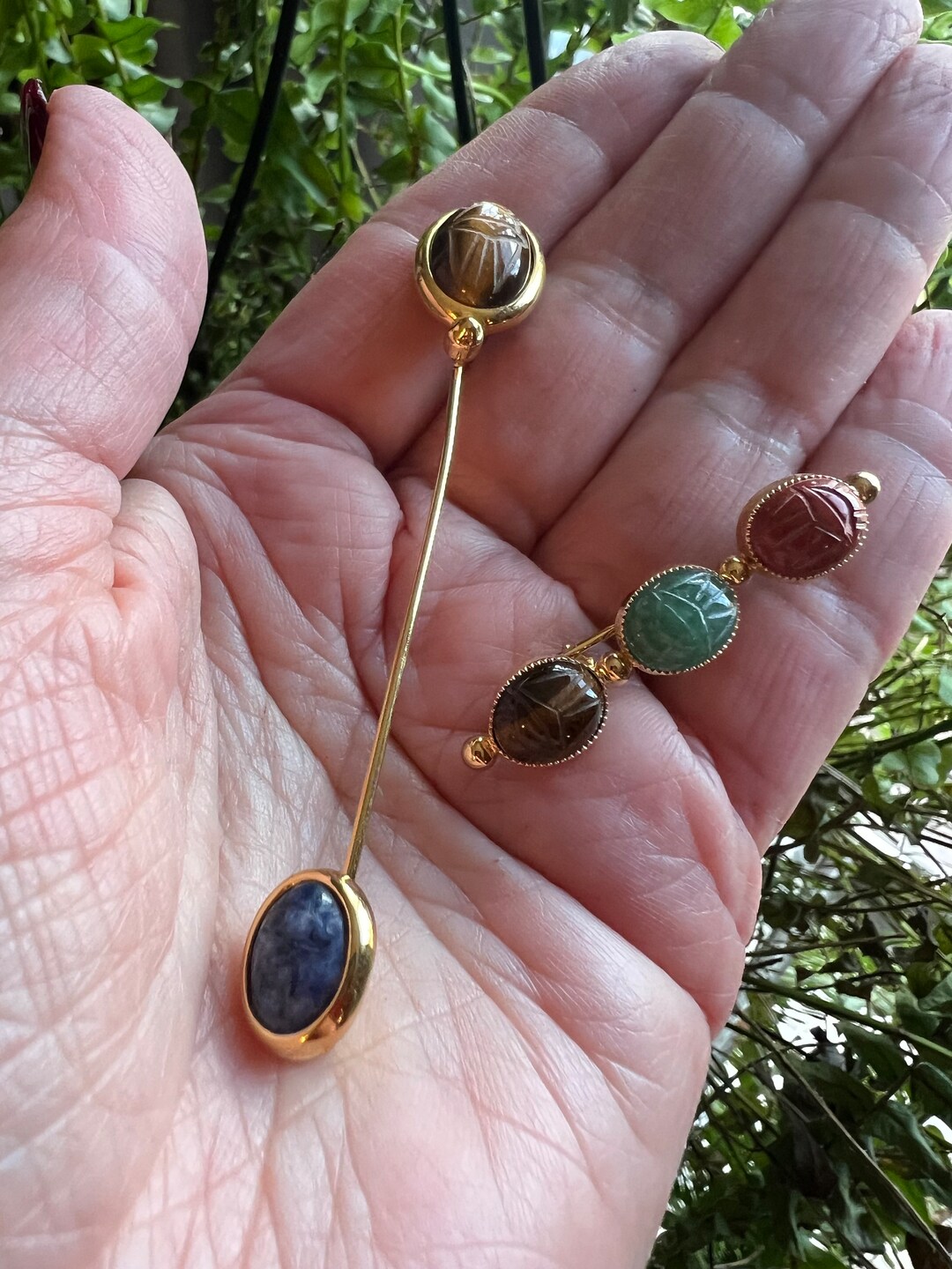 Vintage Set of 2 Scarab Pins, Scarab Stick Pin, Linear Scarab Pin ...