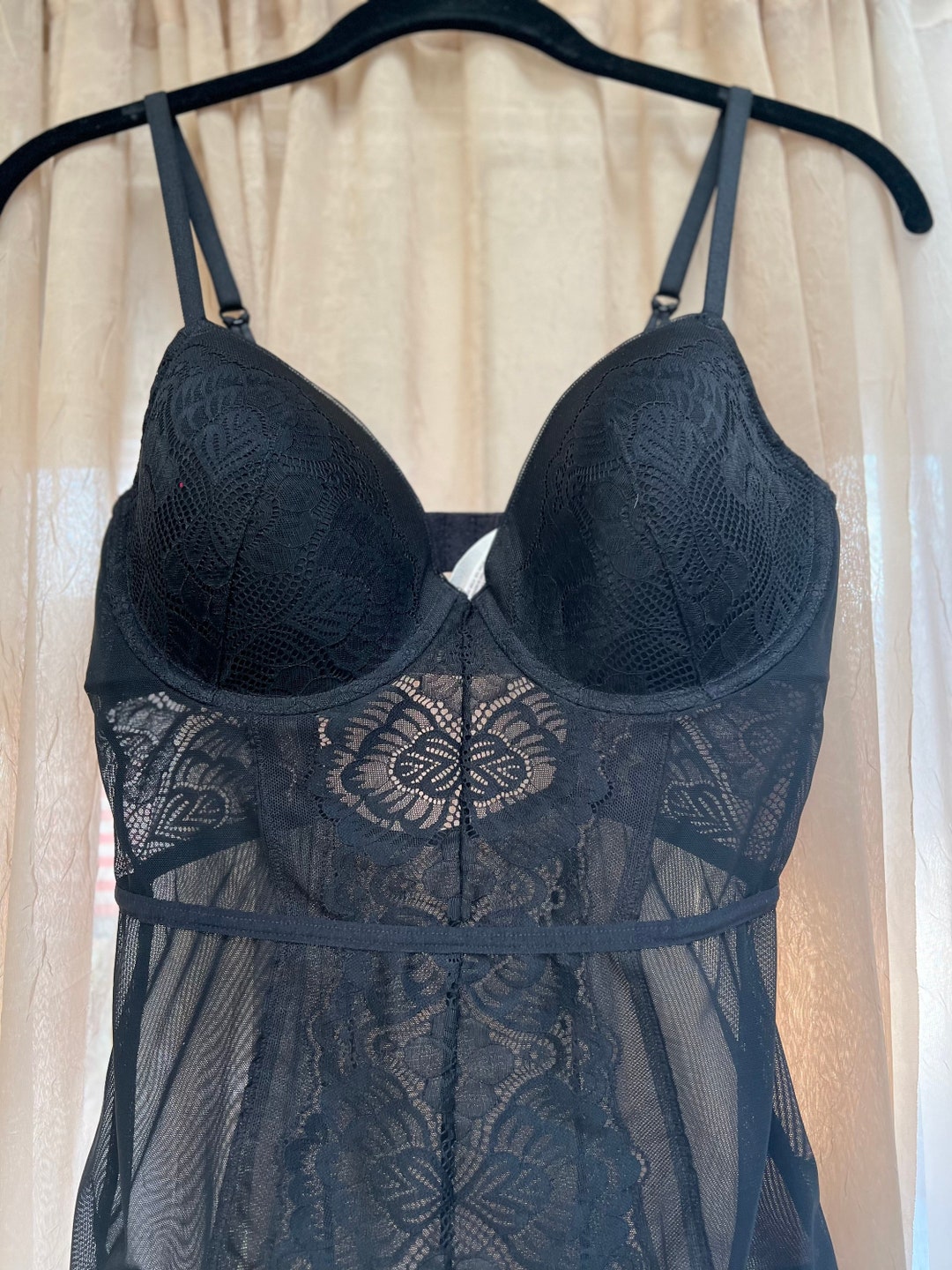 Vintage Sexy Black Lace Body Slimmer W/wire Bra, Auden Black Lingerie ...