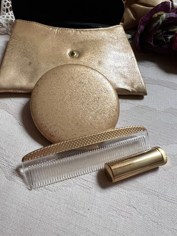 Vintage powder compact, comb, lipstick set, midcentur… - Gem