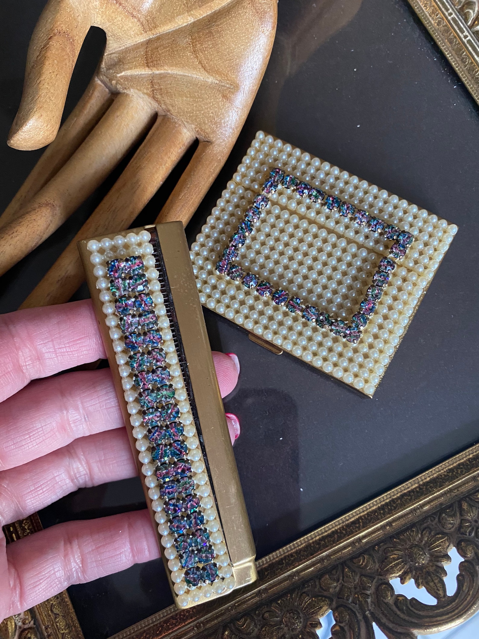 Vintage Wiesner of Miami Powder Compact Comb Set Faux Pearl | Etsy