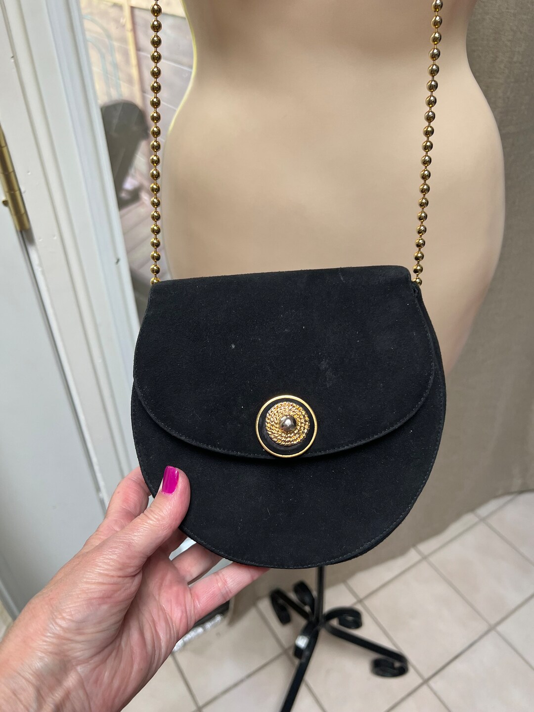 Vintage RODO Black Suede Gold Bead Chain Shoulder Bag Rodo - Etsy