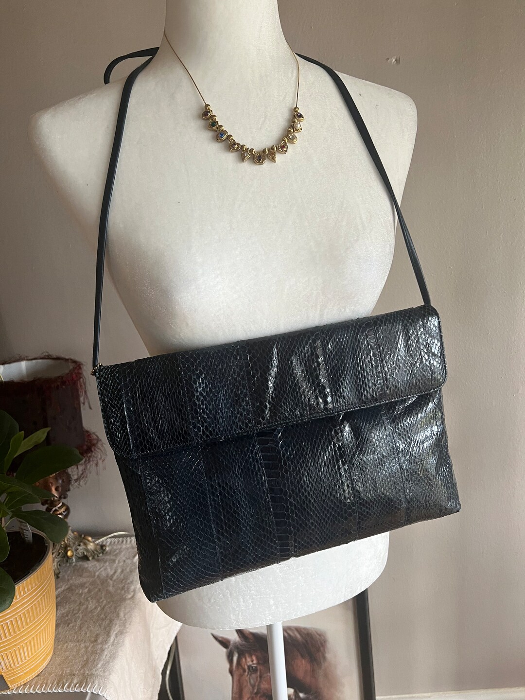 Vintage Darkest Navy Blue Snake Skin Shoulder Bag, Clemente Dark Blue ...