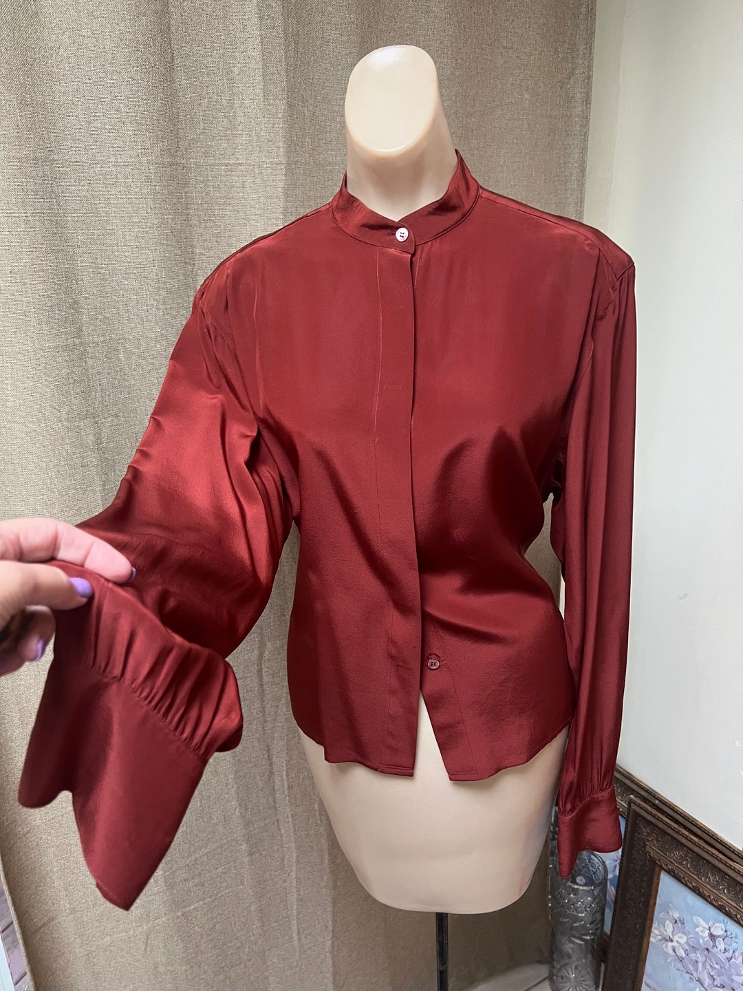 Vintage Dark Russet Silk Calvin Klein Blouse S, Made Hong Kong Dark ...
