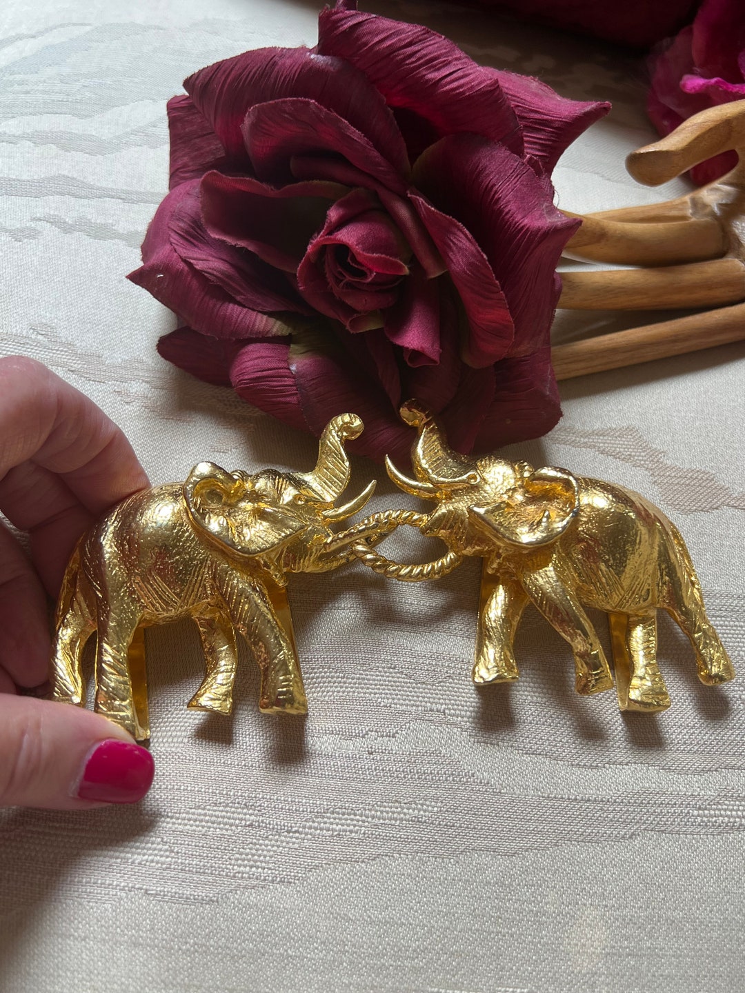 Vintage Collectible Mimi D N Big Elephants Belt Buckle, Goldplate Big ...