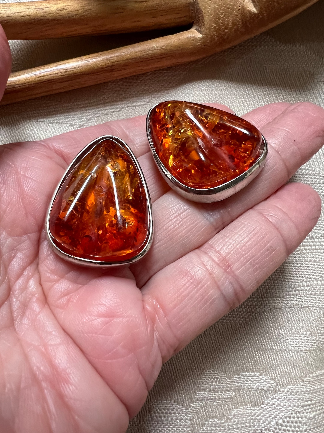 Vintage Bold Faux Amber Big Clip Earrings, Modern Amber Lucite Clip ...