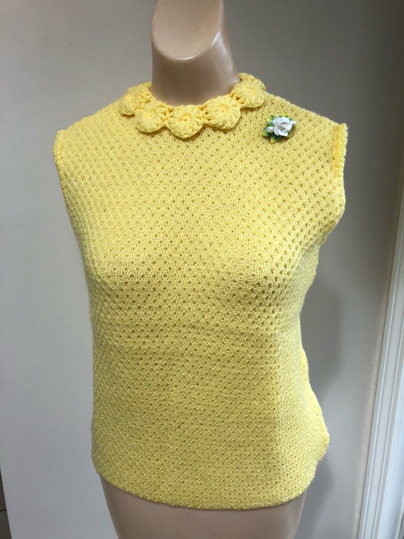 Vintage Yellow Knit Sweater Spring Pastel Women's Med… - Gem