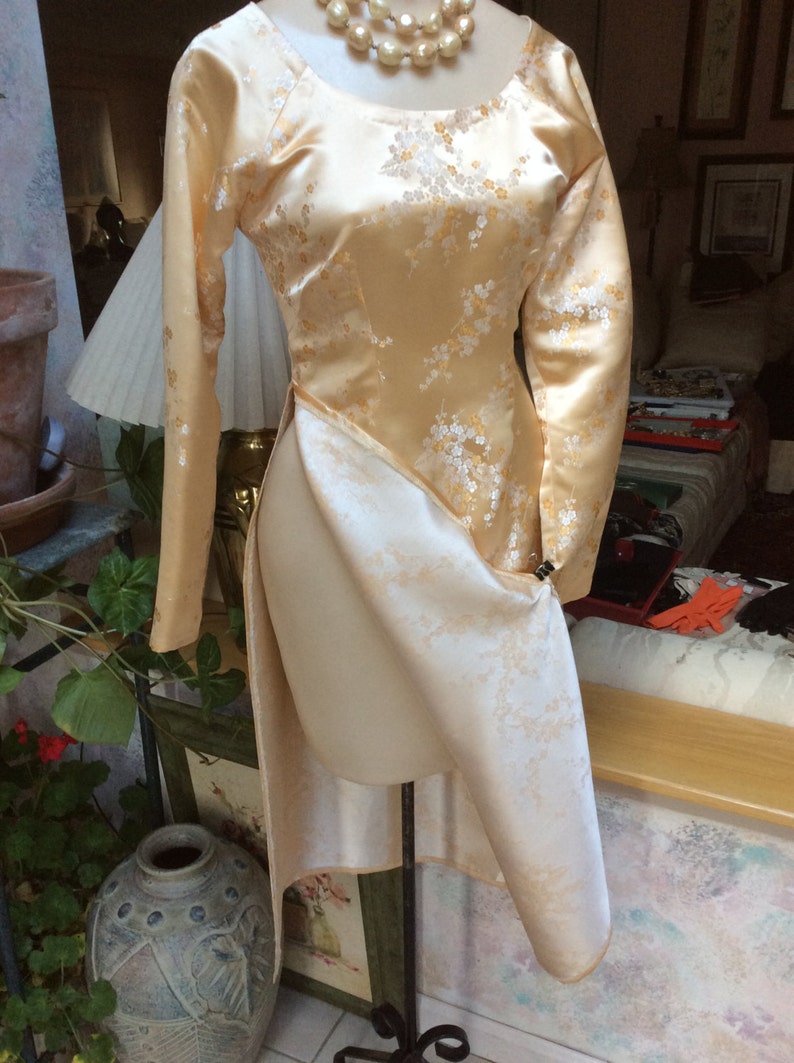 Vintage Asian Look Golden Woven Fabric Tunic Dress, XS Size 1/2 ...