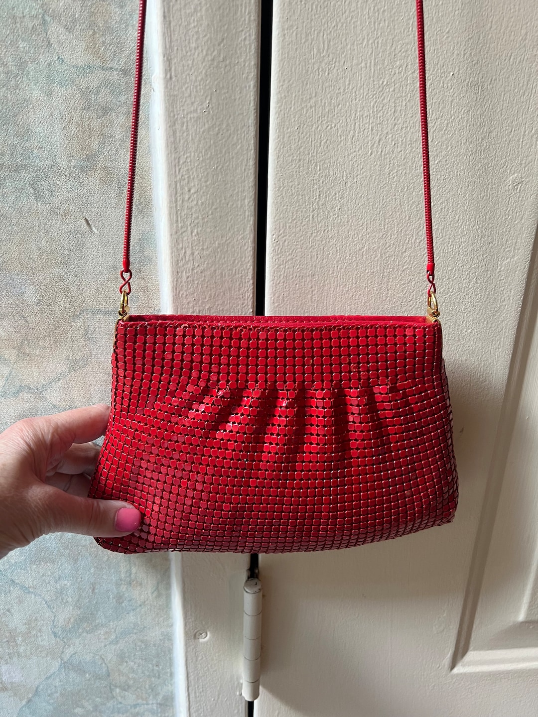 Vintage Y & S Red Metal Mesh Purse, Small Red Metal Mesh Shoulder Purse ...