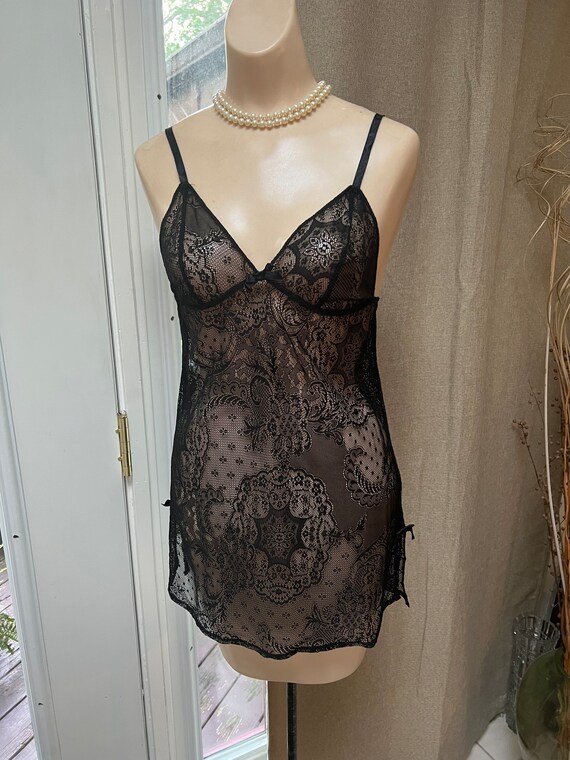 Vintage Sexy Black Lace Short Night Gown S Victoria… Gem