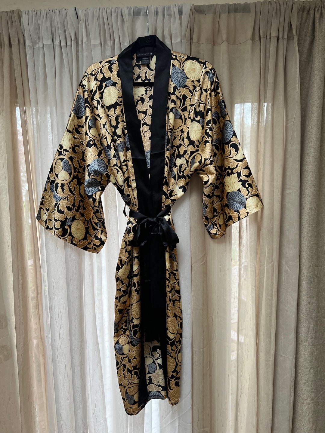 Vintage Metropolitan Museum of Art Black Gold Pattern Long Robe M, New ...