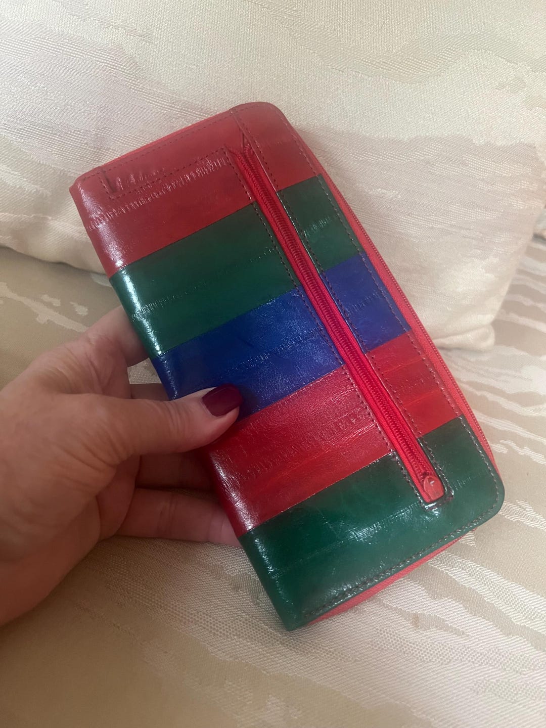 Vintage 2 Pieces Colorful Eel Skin Purse Accessories, Color Block Eel ...