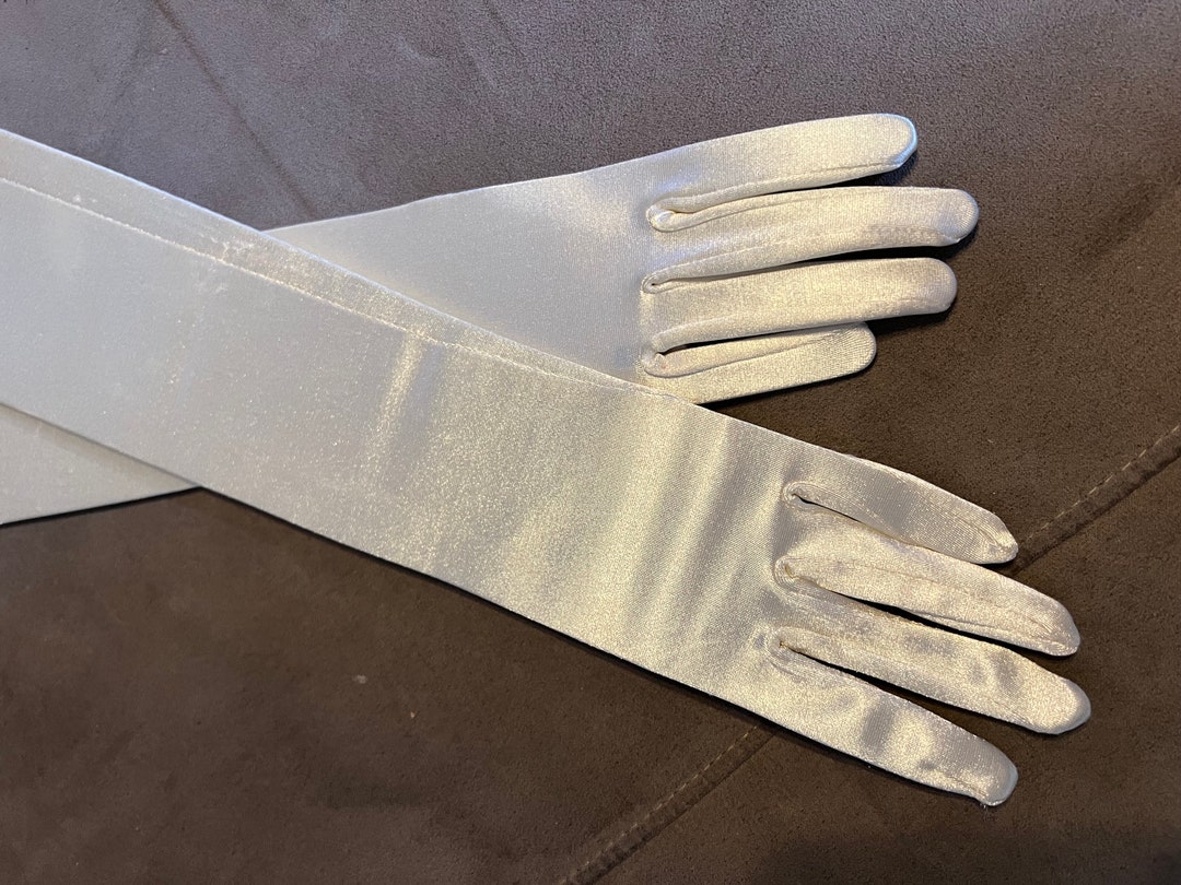 Vintage Warm Beige Stretch Nylon Opera Gloves, Over Elbow Cream Prom ...