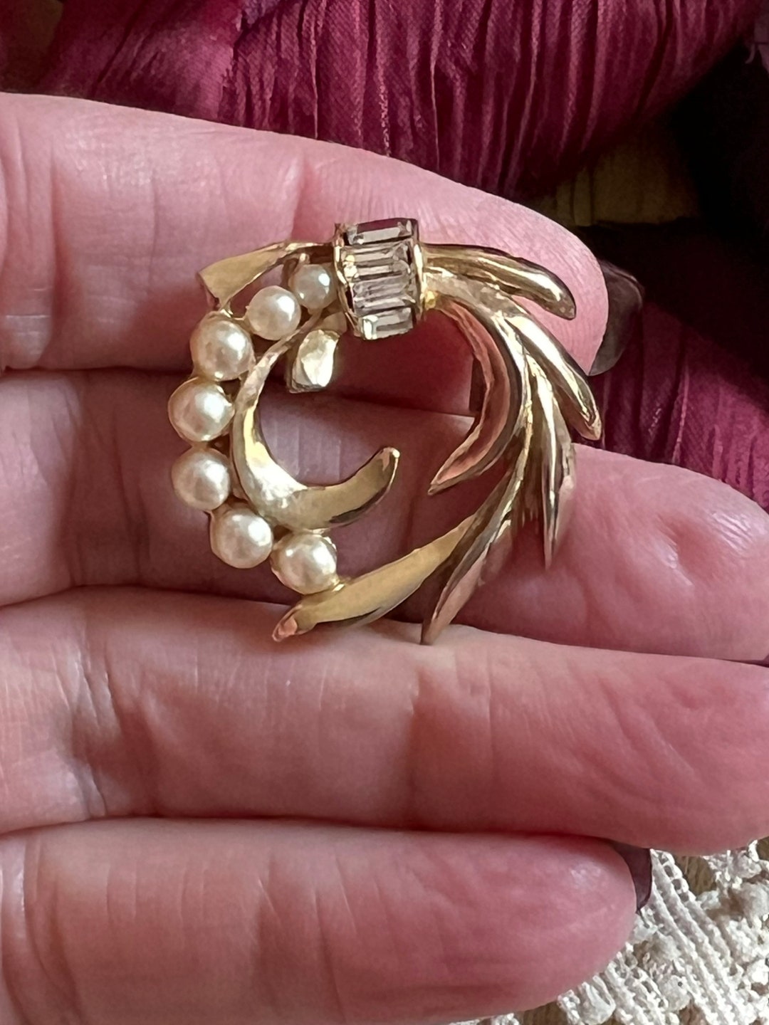 Vintage Midcentury Circle Pin, Circle Pin W/pearls, Baguette Rhinestone ...