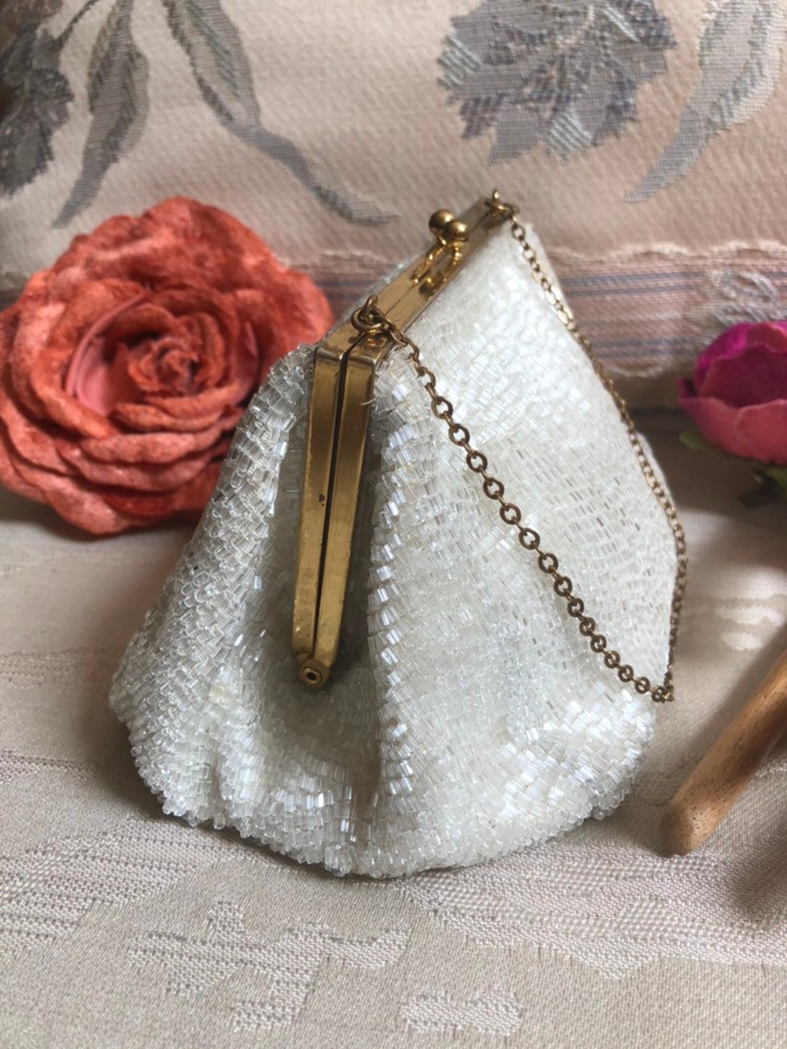 Vintage Small Ivory Beaded Evening Bag Glimmery Ivory Bugle - Etsy