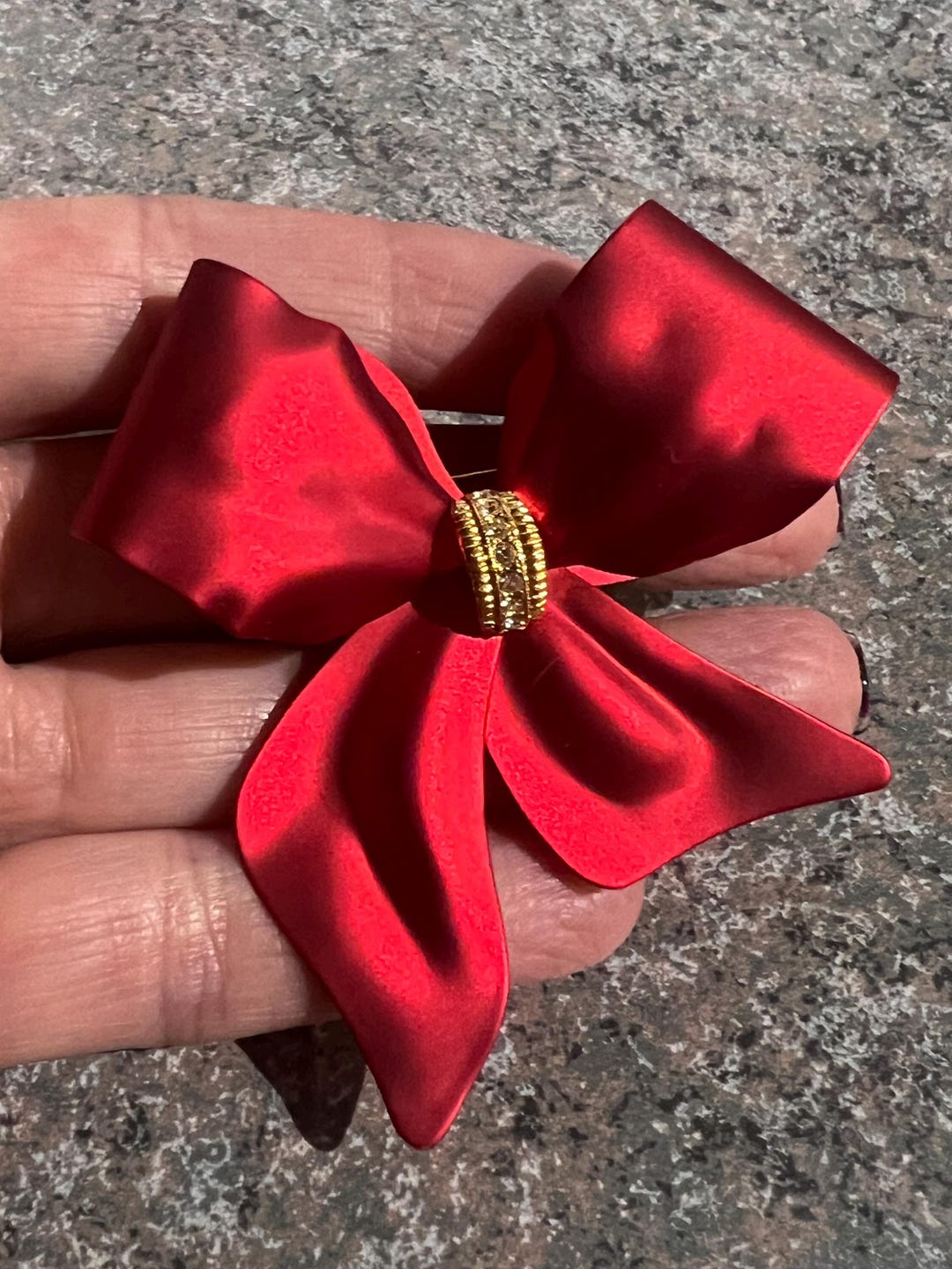 Vintage Big Red Metallic Bow Brooch, Red Bow Pin, Big Red Holiday Bow ...