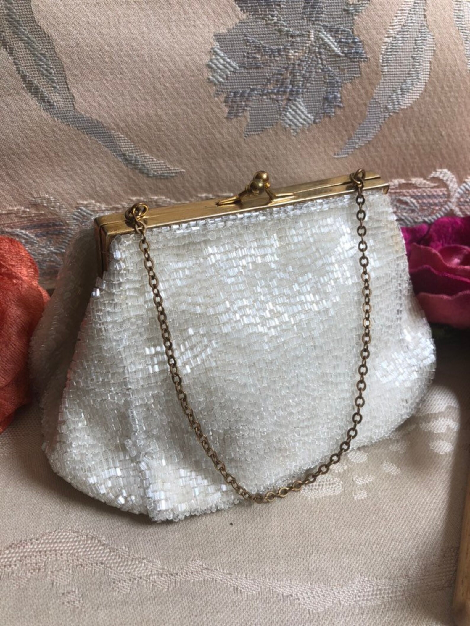 Vintage Small Ivory Beaded Evening Bag Glimmery Ivory Bugle - Etsy