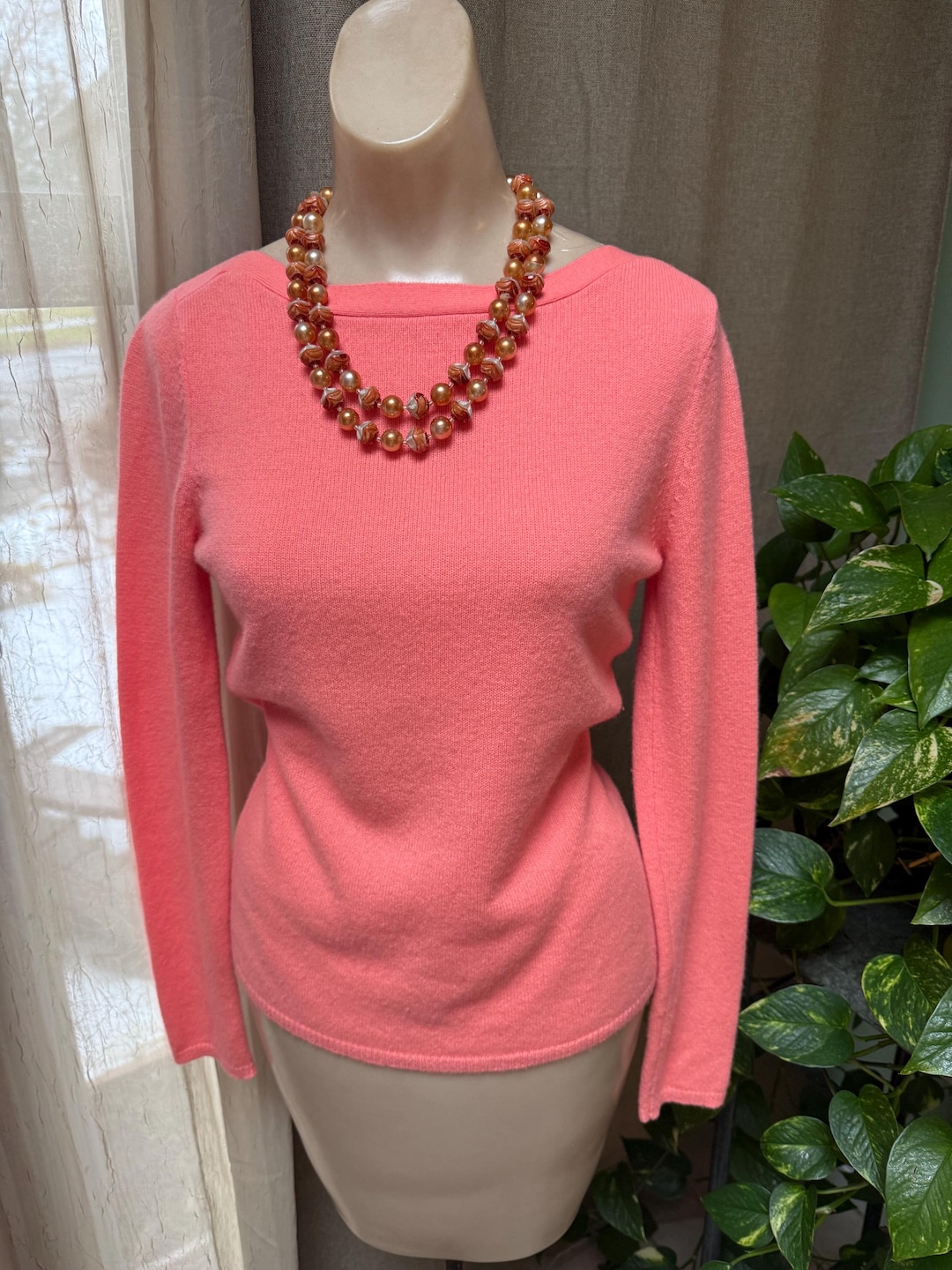 Vintage Peck & Peck Warm Peach Cashmere Sweater S, Warm Coral Cashmere Pullover S, Woman ...