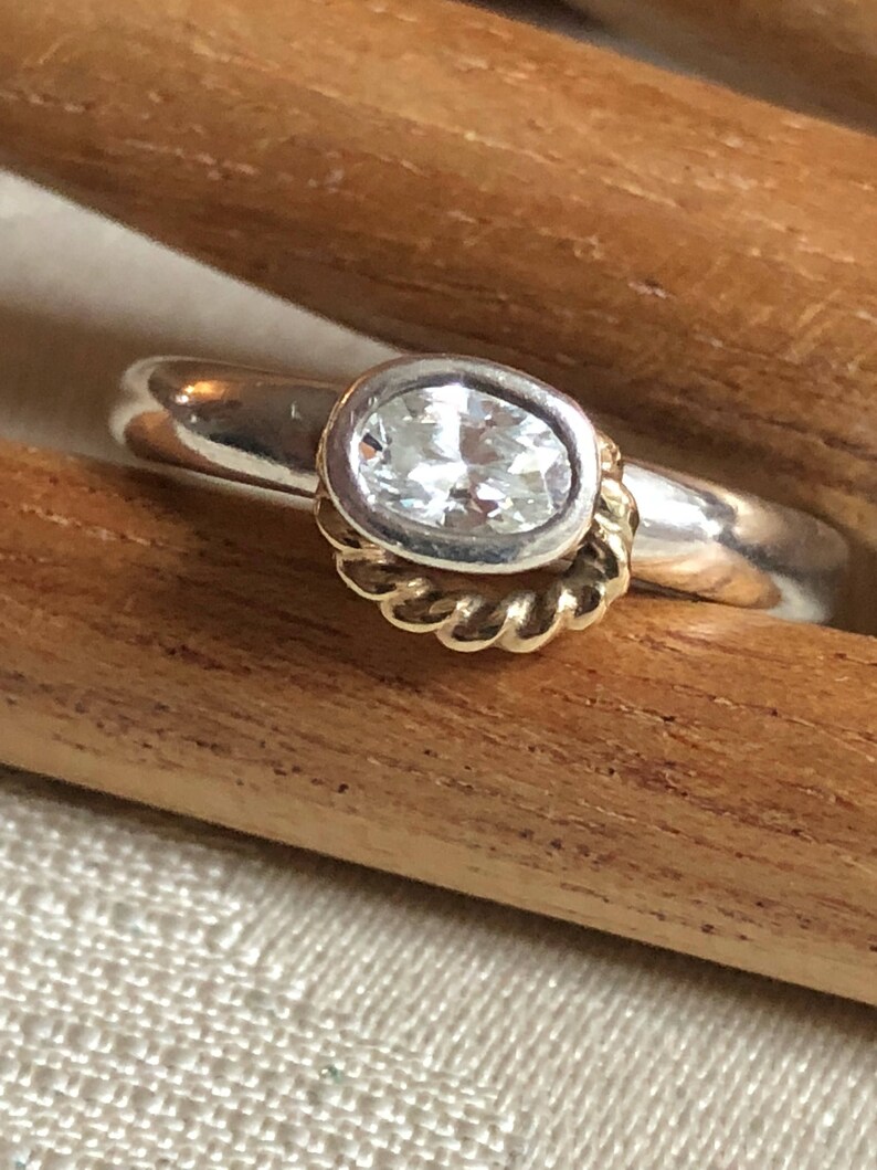 Vintage ALE 925 sterling silver modern ring oval CZ center | Etsy