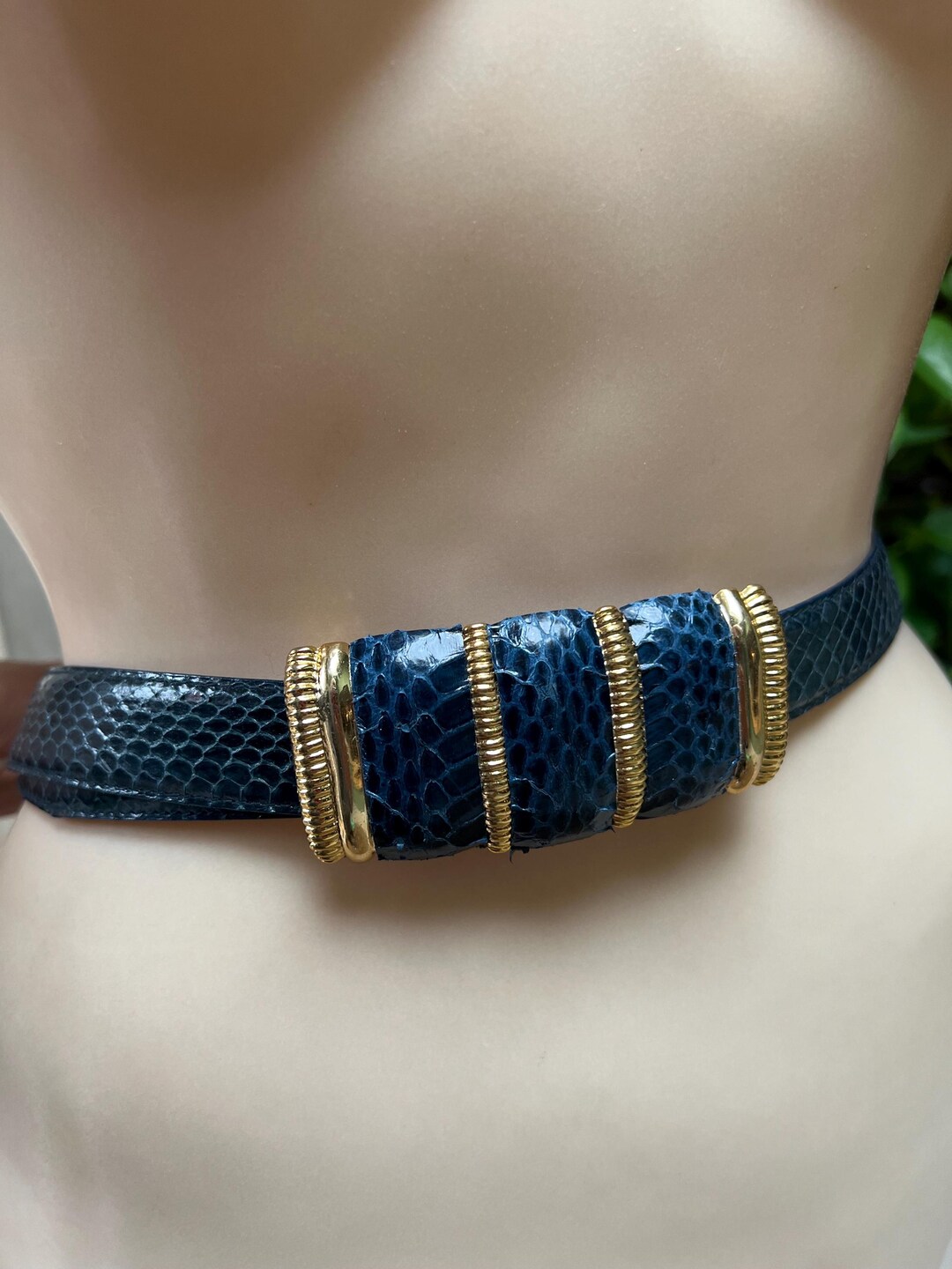 Vintage Navy Blue Snake Skin Woman's Belt M/L, Ornate Navy Blue Snake ...