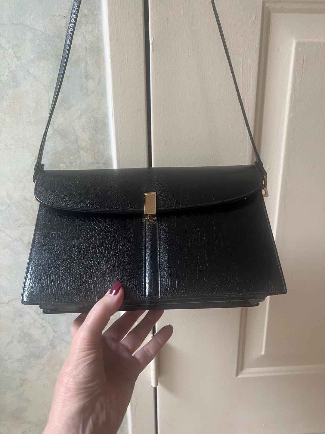 Vintage Textured Black Leather Jay Herbert Shoulder Bag, Elegant Jay ...