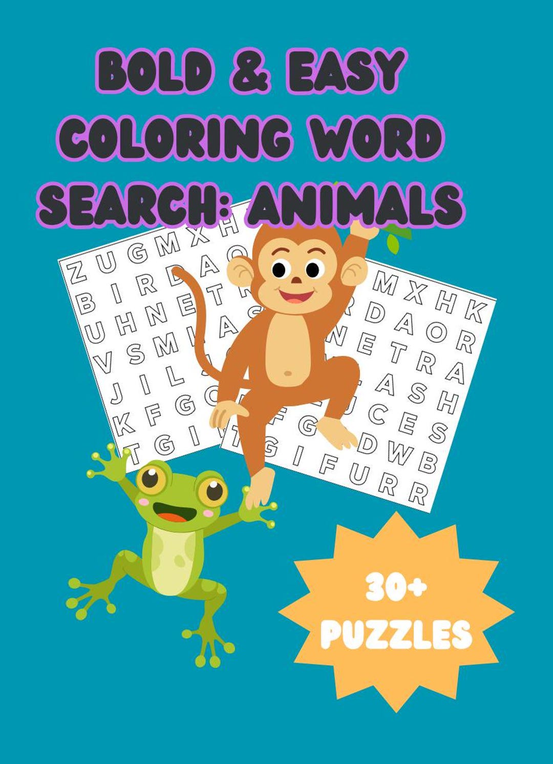 Bold & Easy Coloring Word Search Puzzle Book: Animals - Etsy
