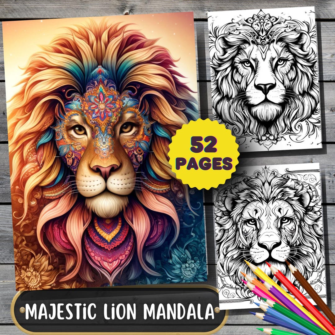 Majestic Lion Mandala Coloring Page - Etsy
