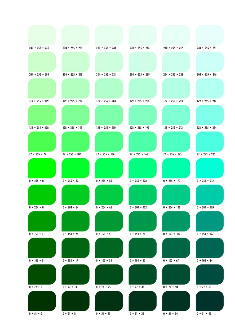 RGB Colour Chart - PDF Digital Download - Swatch Palette Test Print ...