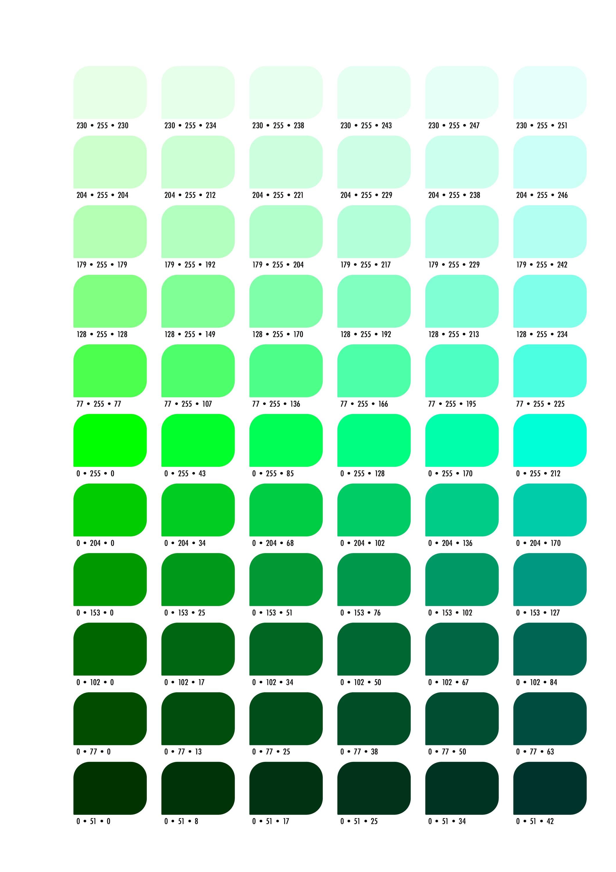 RGB Colour Chart - PDF Digital Download - Swatch Palette Test Print ...