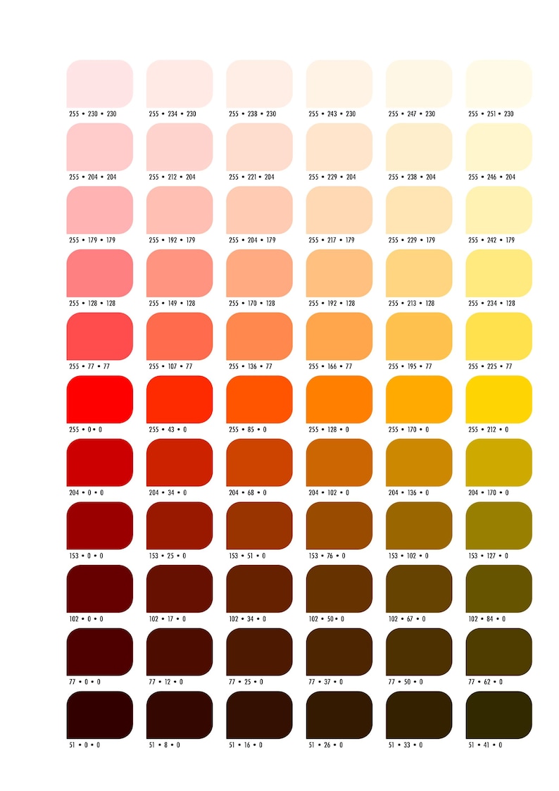 RGB Colour Chart - PDF Digital Download - Swatch Palette Test Print ...