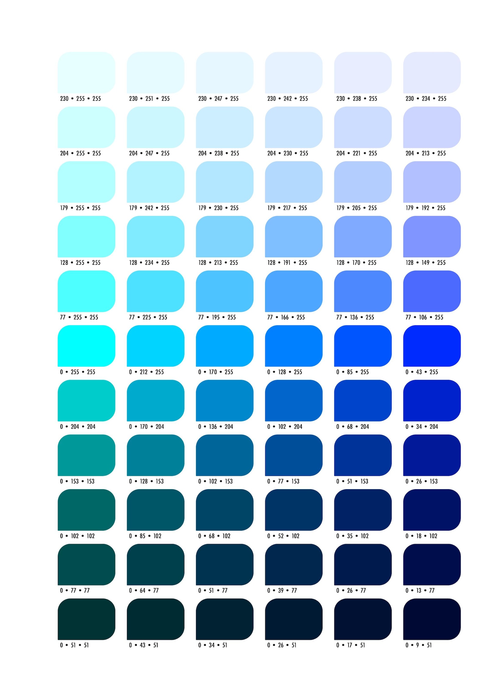 RGB Colour Chart - PDF Digital Download - Swatch Palette Test Print ...