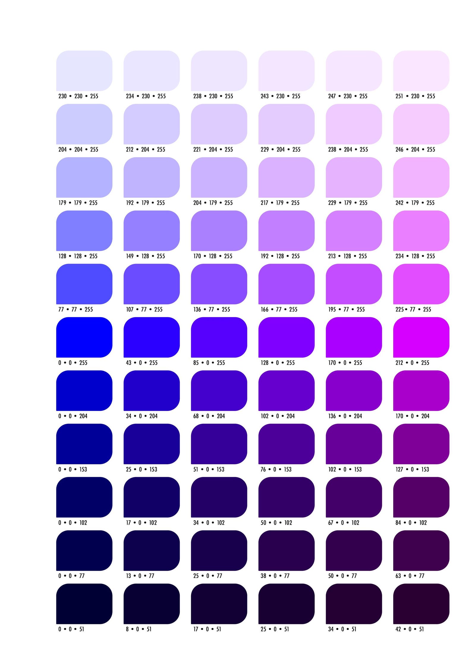 RGB Colour Chart - PDF Digital Download - Swatch Palette Test Print ...