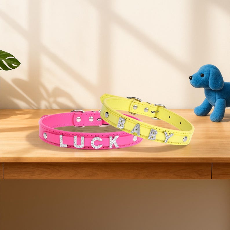 Custom DIY Letter Dog Collar, Adjustable PU Leather Dog Collar ...