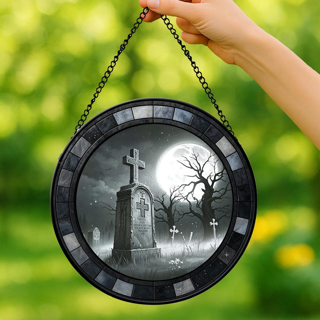 Gothic Halloween Tombstone Window Hanging Stained Glass Suncatcher ...