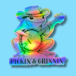Funny Frog Playing Banjo Sticker, Pickin' & Grinnin Sticker, Bluegrass ...