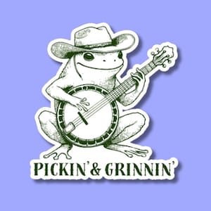 Funny Frog Playing Banjo Sticker, Pickin' & Grinnin Sticker, Bluegrass ...