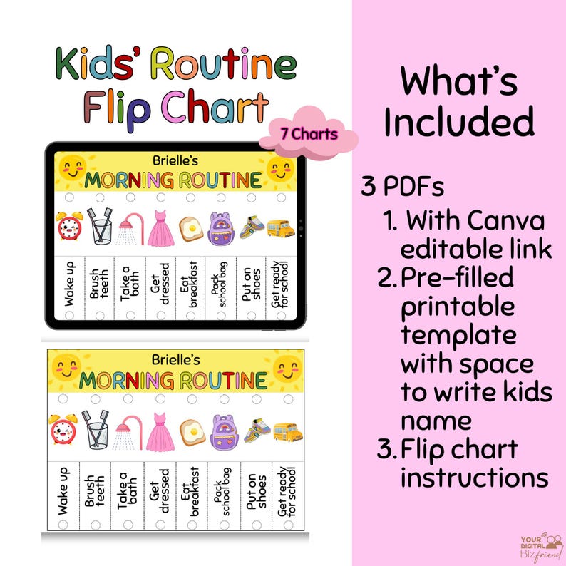 Colorful Kids Routine Chart, Kids Routine Flip Chart, Editable Chart ...