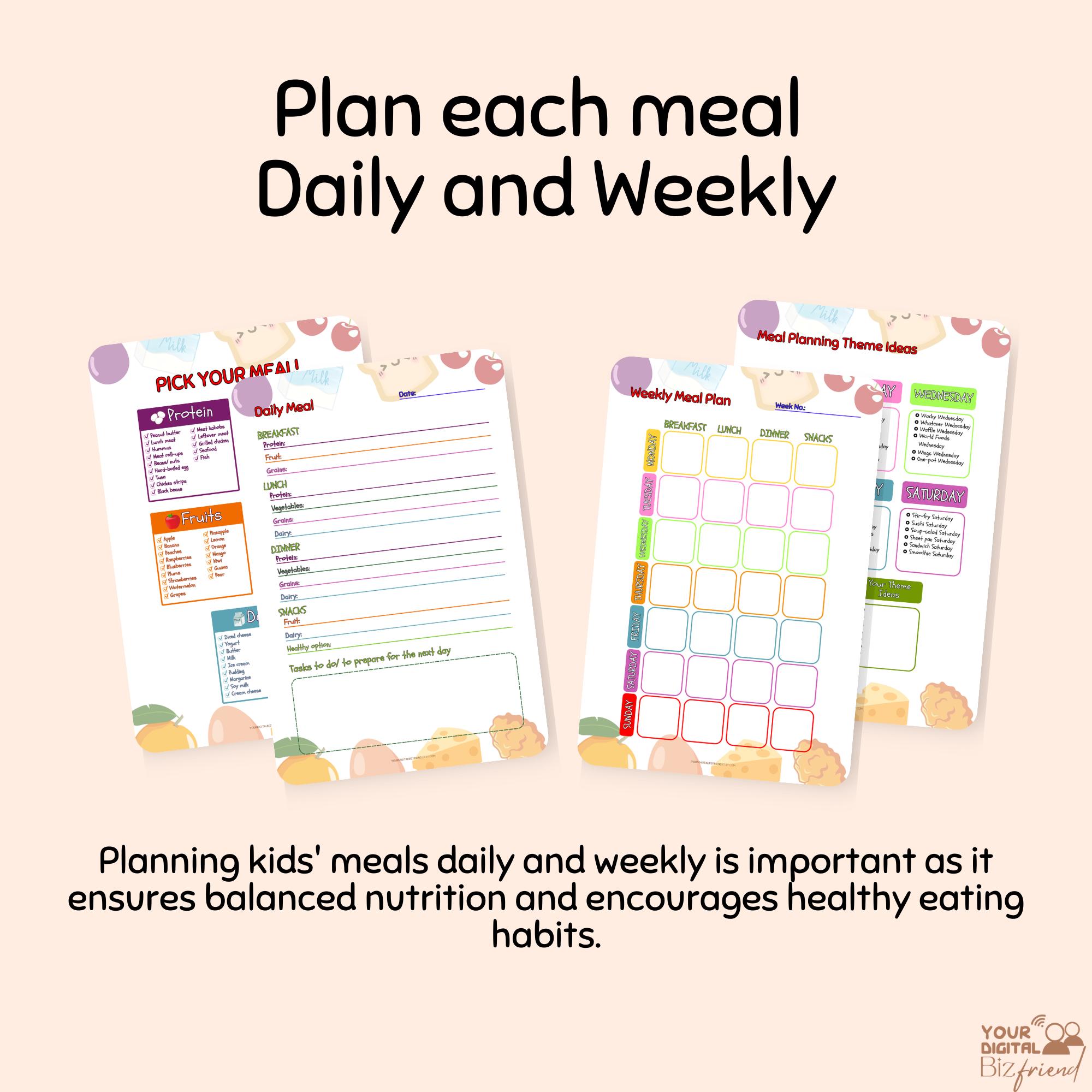 Printable Kids Meal Planner Kids Lunch Meal Ideas Elementary School ...