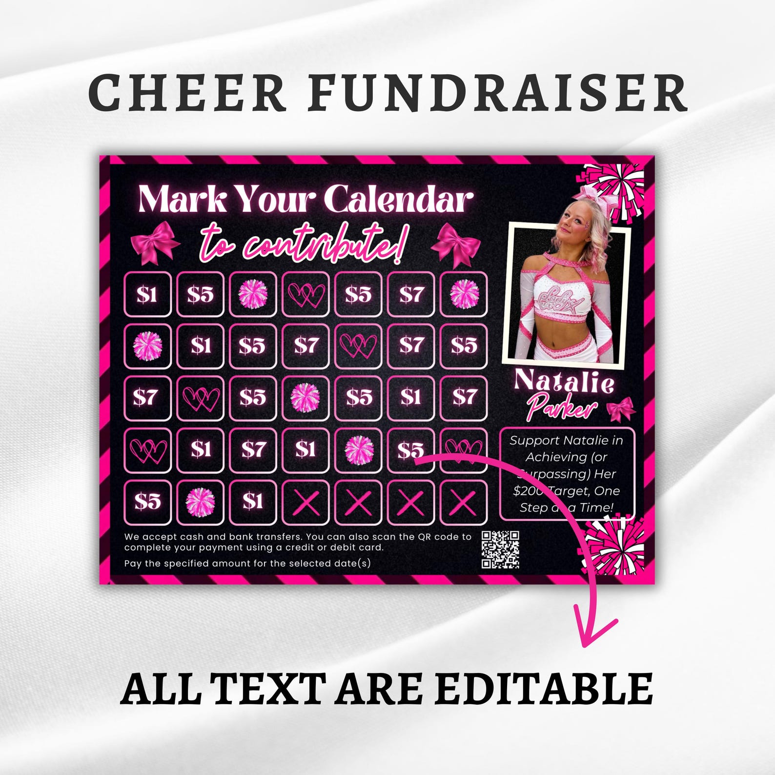 Editable Cheer Fundraiser Calendar, Pick A Date to Donate Cheer ...