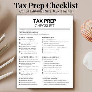 Tax Prep Checklist, Tax Checklist, Tax Organizer, Tax Preparation ...