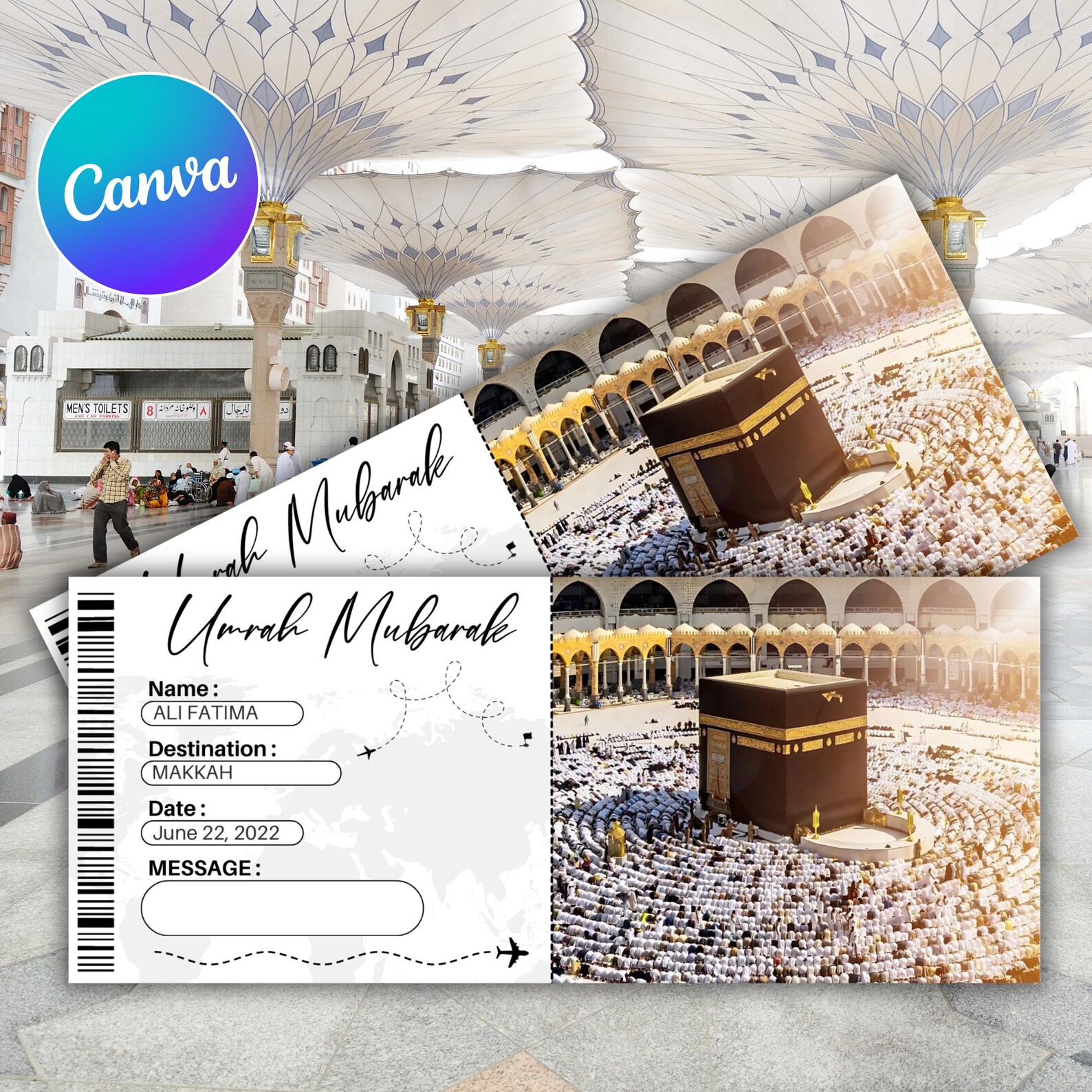 Hajj Boarding Pass, Editable Umrah Mubarak Boarding Pass, Hajj Plane ...