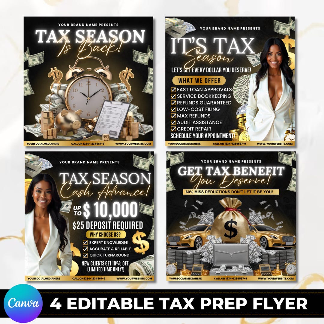 4 Tax Preparation Bundle Flyer, Tax Prep Instagram Bundle, Tax Preparer ...