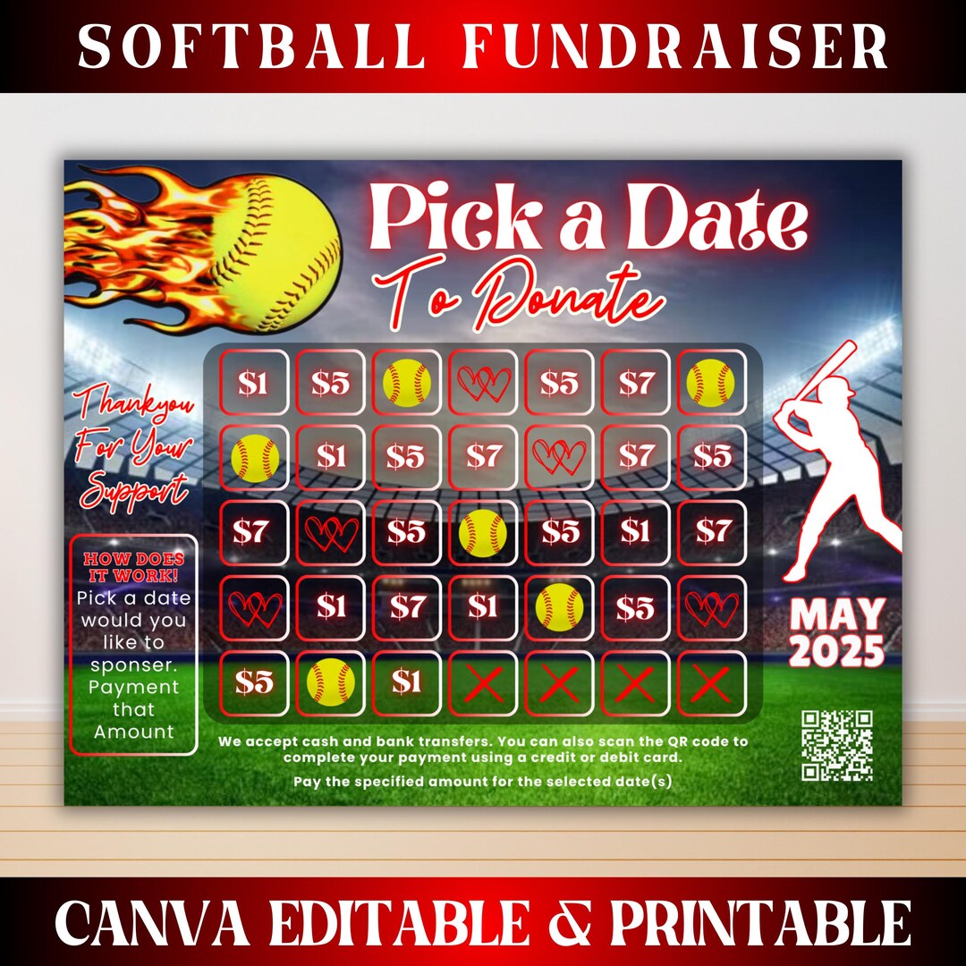 Softball Fundraising Calendar 2025, Pick a Date Donation February ...