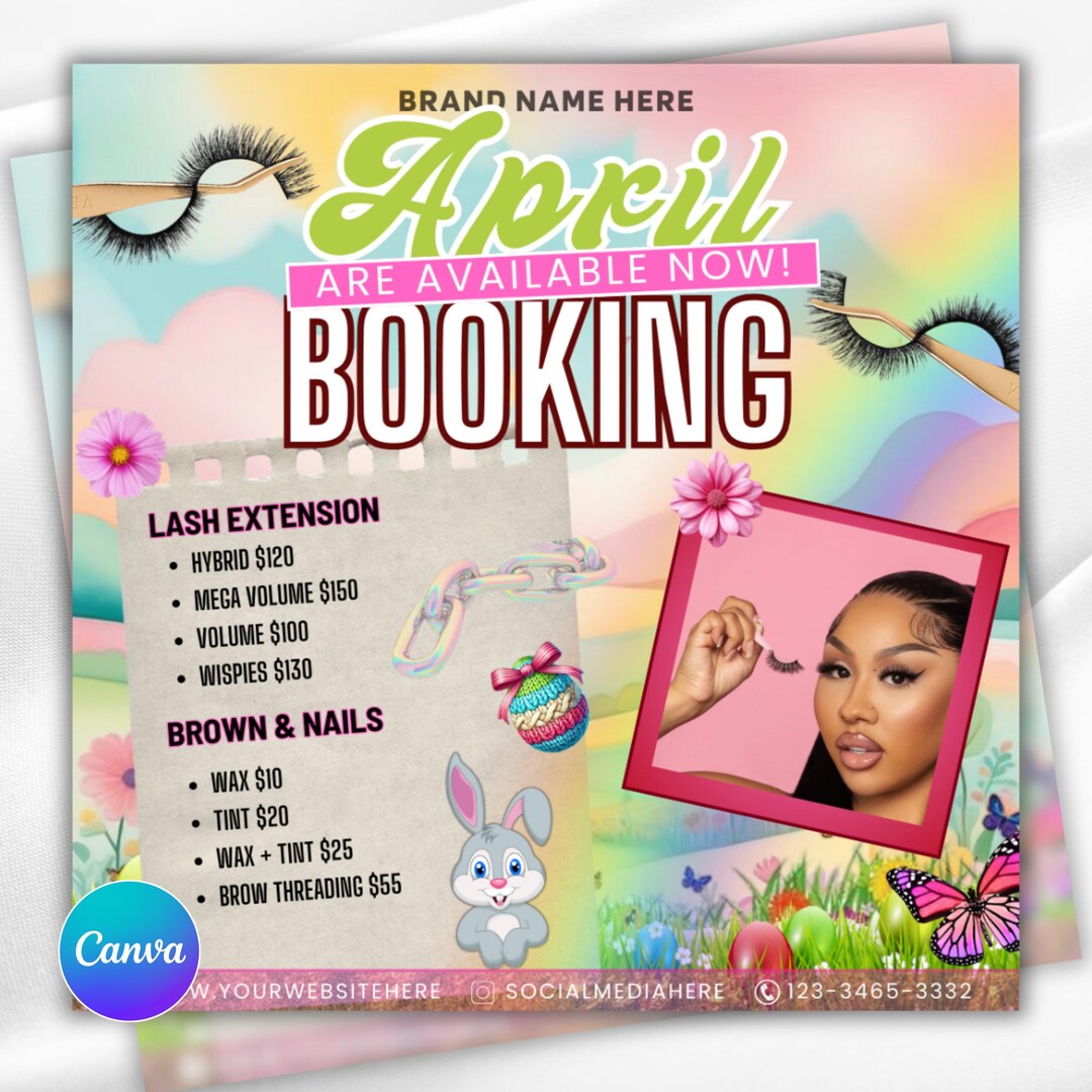April Booking Flyer Canva Template, Diy April Flyer, Hair Flyer, Easter ...