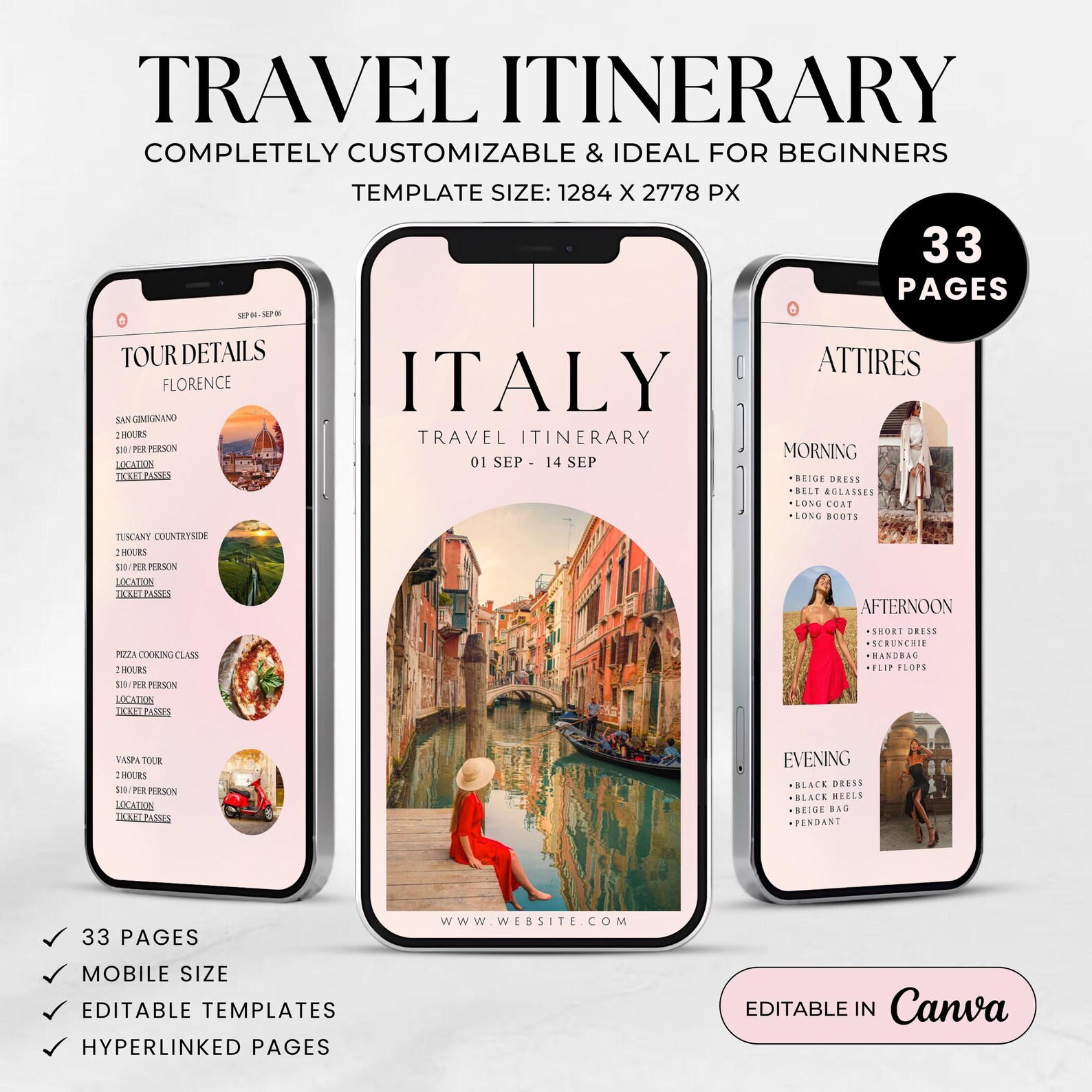 Digital Travel Itinerary, Itinerary Template, Travel Itineray, Mobile ...